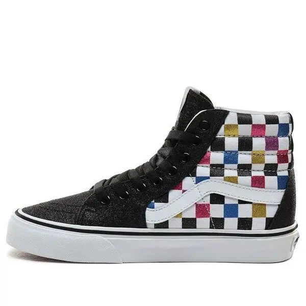 VANS Glitter Checkerboard Sk8-hi High Top Sneakers - Black/white