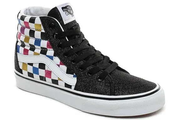 VANS Glitter Checkerboard Sk8-hi High Top Sneakers - Black/white