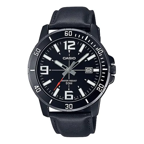 Casio Analog Watch With Leather Strap - Black
