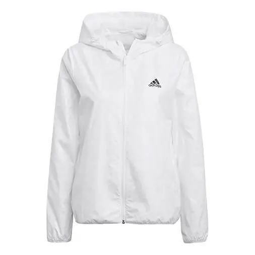 Adidas Logo Solid Color Woven Zipper Hooded Jacket Autumn White - Default Color