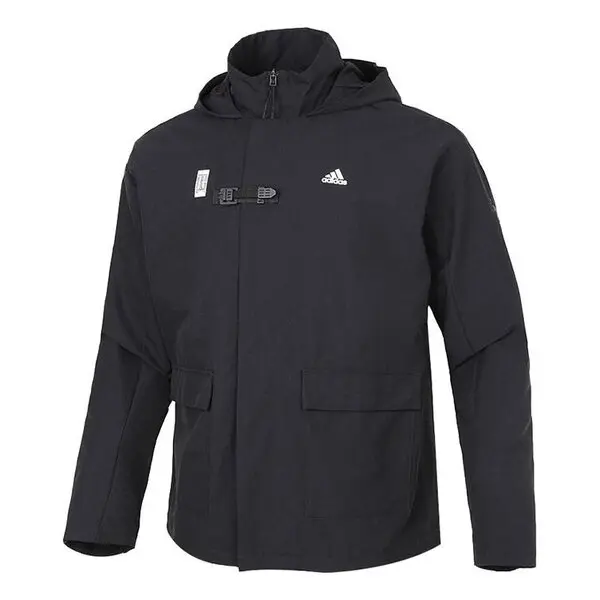 Adidas Hooded Jacket With Drawstring And Logo Detail - Black