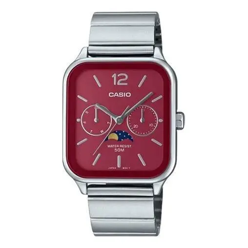 Casio Analog Stainless Steel Watch - Silver/burgundy