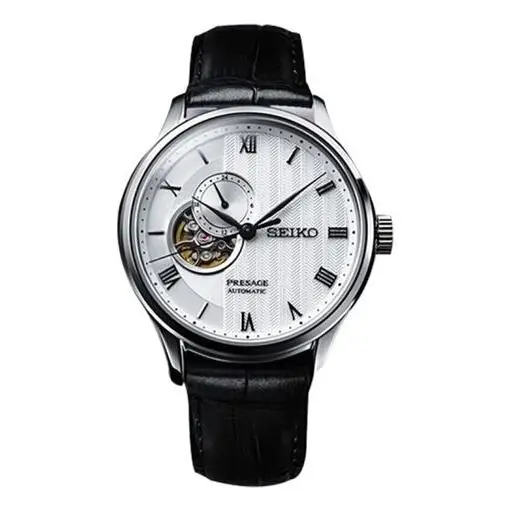 SEIKO Presage Automatic Watch With White Dial And Leather Strap - Silver