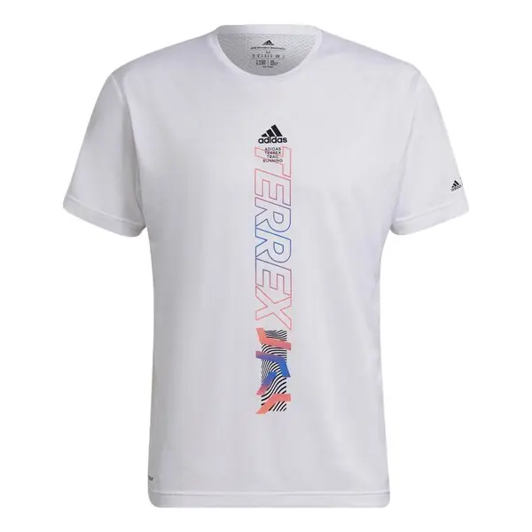 Adidas Contrasting Colors Alphabet Printing Round Neck Short Sleeve White Recycled Polyester T-shirt - Default Color