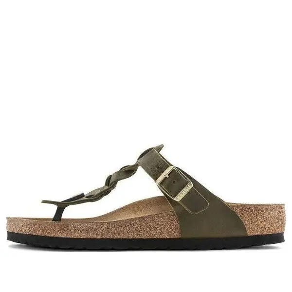 BIRKENSTOCK Gizeh Braided Oiled Leather Narrow Fit Sandals - Olive Green