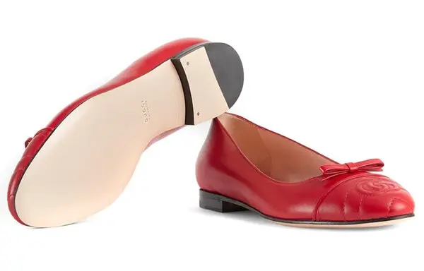 Gucci Ballet Flat With Double G Detailing - Red