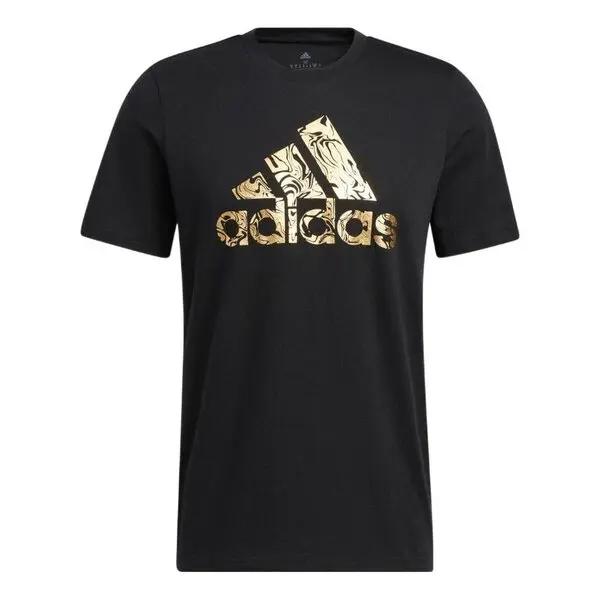 Adidas Large Logo Printing Casual Round Neck Pullover Short Sleeve Black T-shirt - Default Colorway