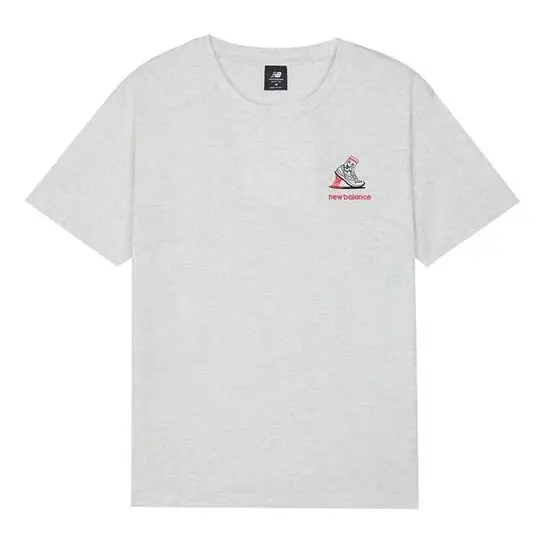 NEW BALANCE Logo Embroidered Round Neck Short Sleeve Gray T-shirt - Grey