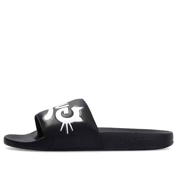 Gucci Pursuit Cat Leather Pool Slide - Black/white