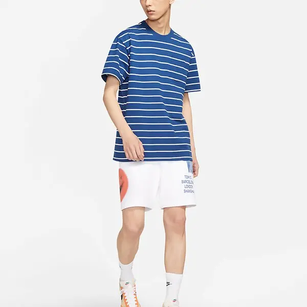 Nike Sports Stripe Round Neck Short Sleeve - Blue