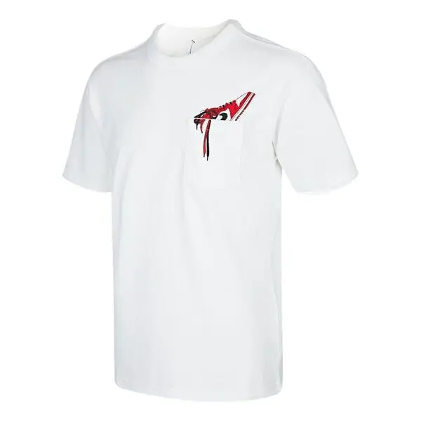 JORDAN Pocket Shoes Embroidered Solid Color Round Neck Short Sleeve White T-shirt - Multi-color