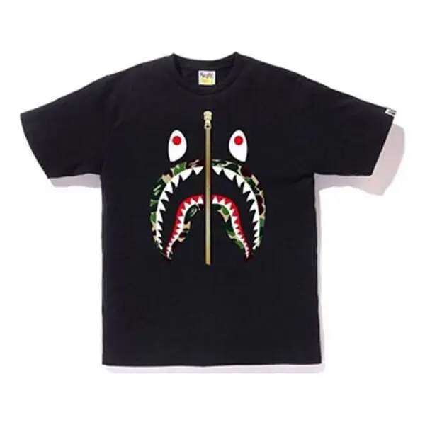 A BATHING APE Half Zip Shark Face T-shirt - Black