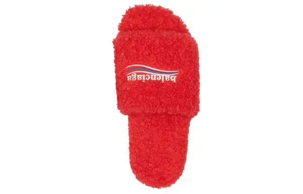 Balenciaga Furry Slides - Red/white/red