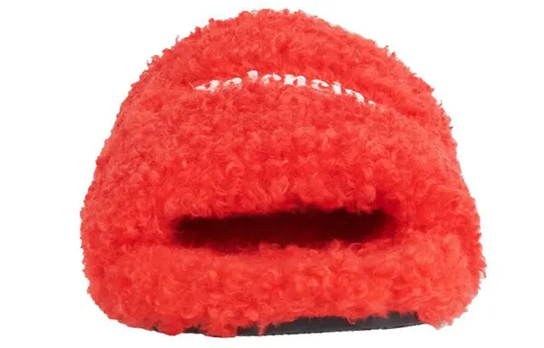 Balenciaga Furry Slides - Red/white/red