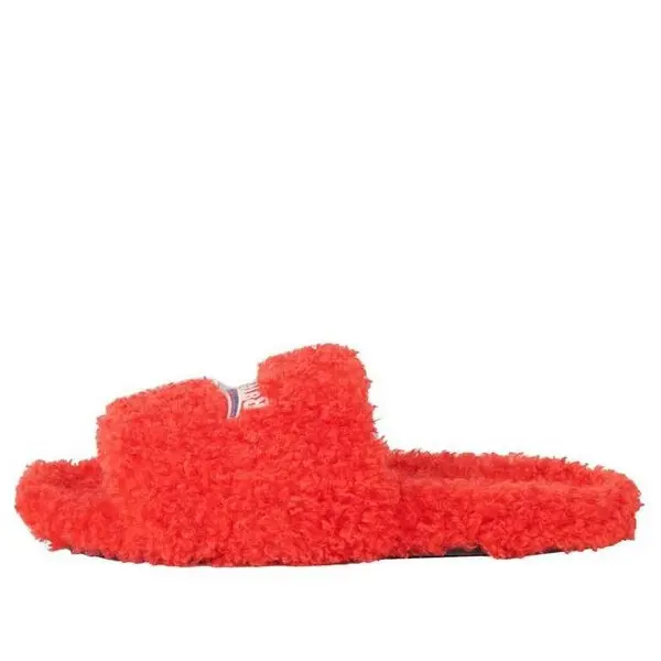 Balenciaga Furry Slides - Red/white/red