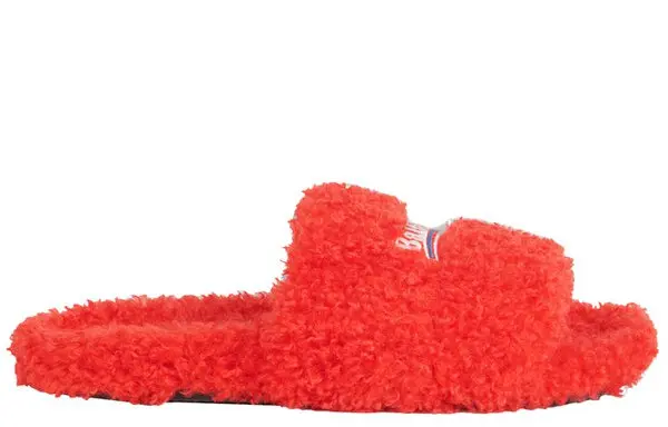Balenciaga Furry Slides - Red/white/red