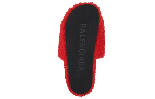 Balenciaga Furry Slides - Red/white/red