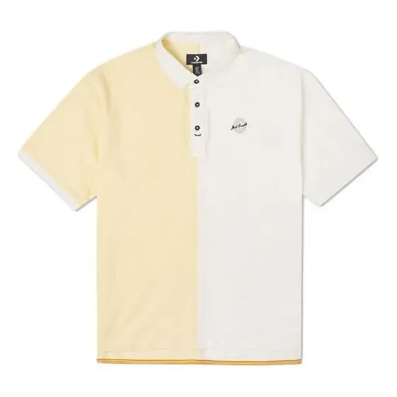 CONVERSE Splicing Colorblock Lapel Short Sleeve Cream Yellow Polo Shirt - Creamyellow