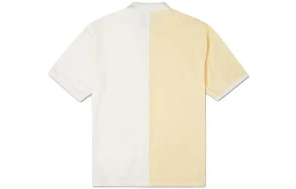 CONVERSE Splicing Colorblock Lapel Short Sleeve Cream Yellow Polo Shirt - Creamyellow