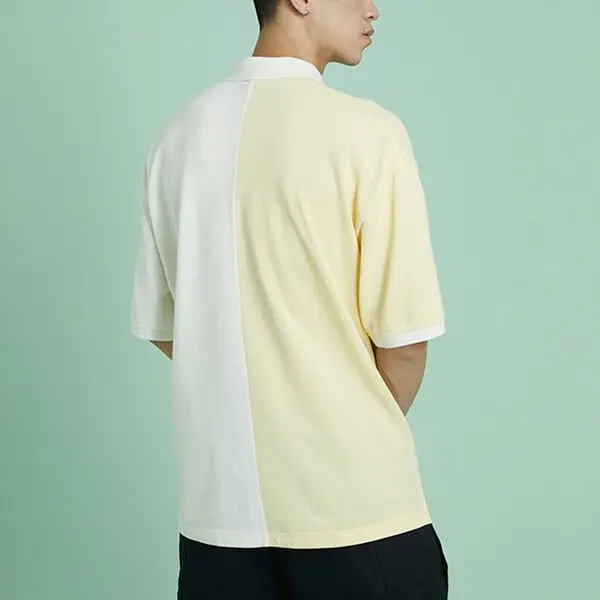 CONVERSE Splicing Colorblock Lapel Short Sleeve Cream Yellow Polo Shirt - Creamyellow