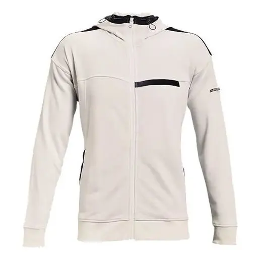Under Armour Rival Terry Amp Casual Sports Zipper Hooded Jacket - Ivory