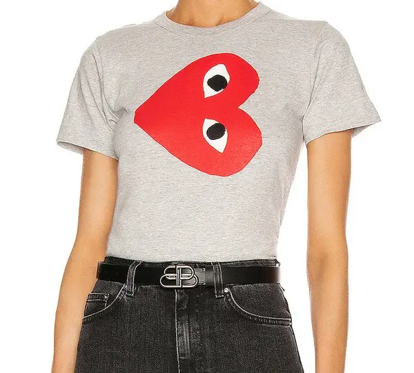 Play Comme Des Garcon Large Red Heart Logo T-shirt - Grey
