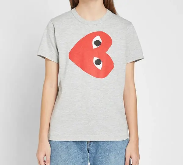 Play Comme Des Garcon Large Red Heart Logo T-shirt - Grey