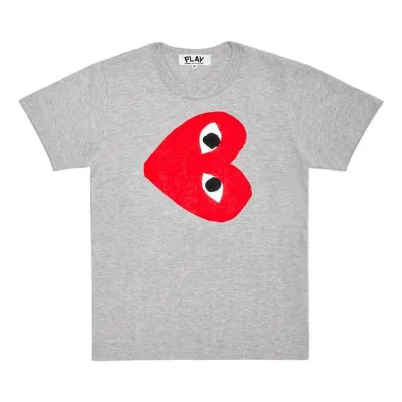 Play Comme Des Garcon Large Red Heart Logo T-shirt - Grey