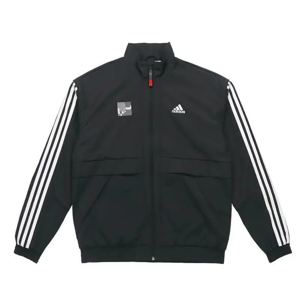 Adidas Stand Collar Zip Up Jacket With Fleece Lining - Black