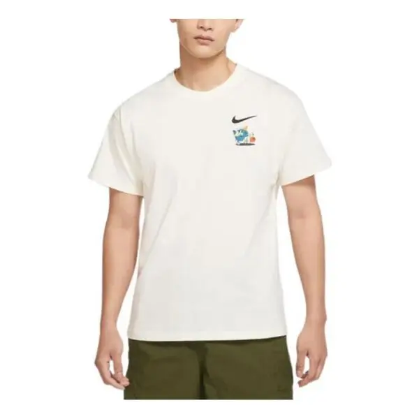 Nike Logo Alphabet Cartoon Pattern Printing Round Neck Short Sleeve White T-shirt - Multi-color
