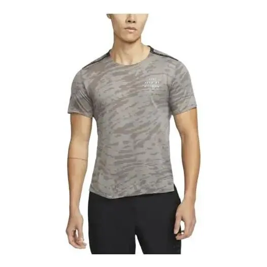 Nike Irregular Texture Full Print Round Neck Training Sports Short Sleeve Gray - Multi-color