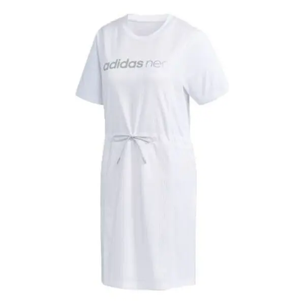Adidas T-shirt Dress With Drawstring Waist - White
