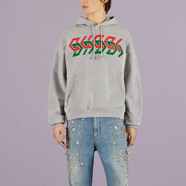 Gucci Chain Print Hooded Sweatshirt - Grey