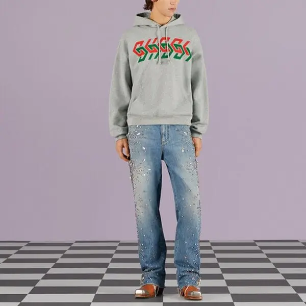 Gucci Chain Print Hooded Sweatshirt - Grey