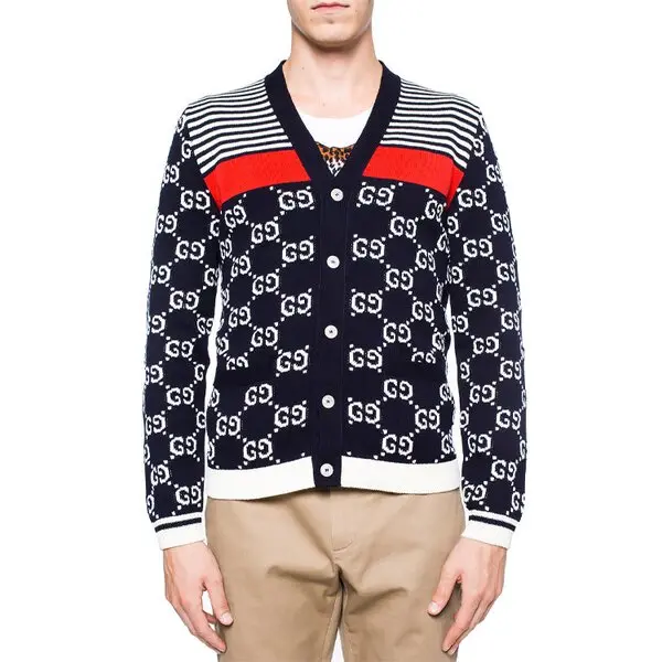 Gucci Wool Knitted Cardigan With Full Logo Stitching