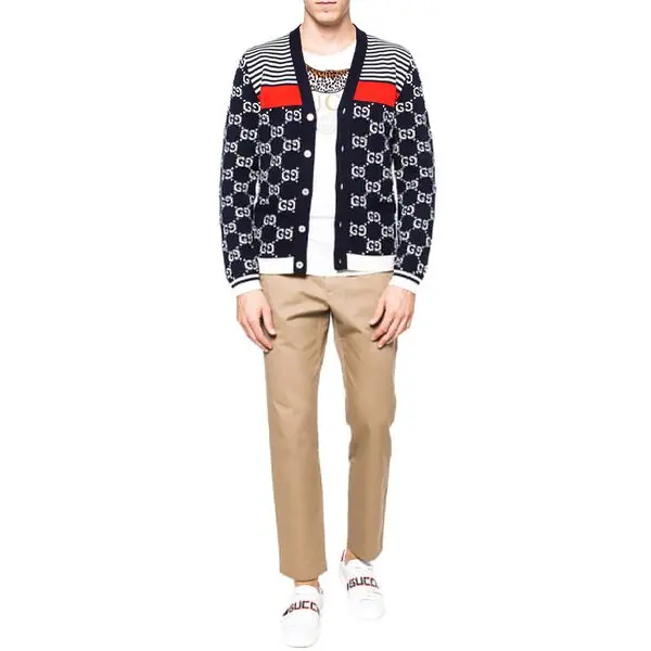 Gucci Wool Knitted Cardigan With Full Logo Stitching