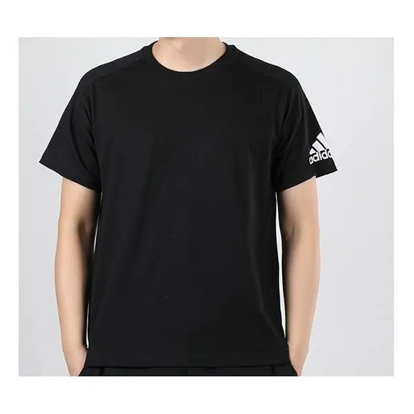 Adidas Alphabet Logo Casual Sports Round Neck Short Sleeve - Black