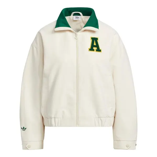 Adidas Stand Collar Zip-up Sports Jacket With Alphabet Print - White