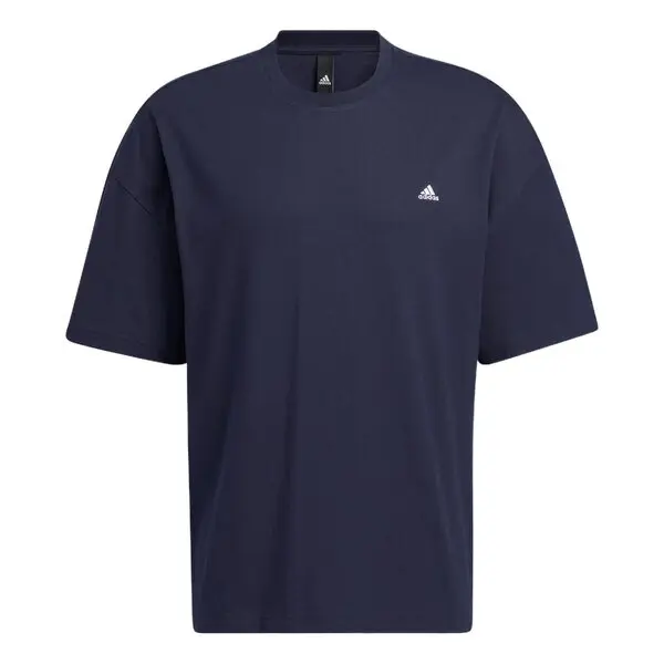 Adidas M City Loose T Solid Color Logo Round Neck Short Sleeve Navy Blue - Multi-color
