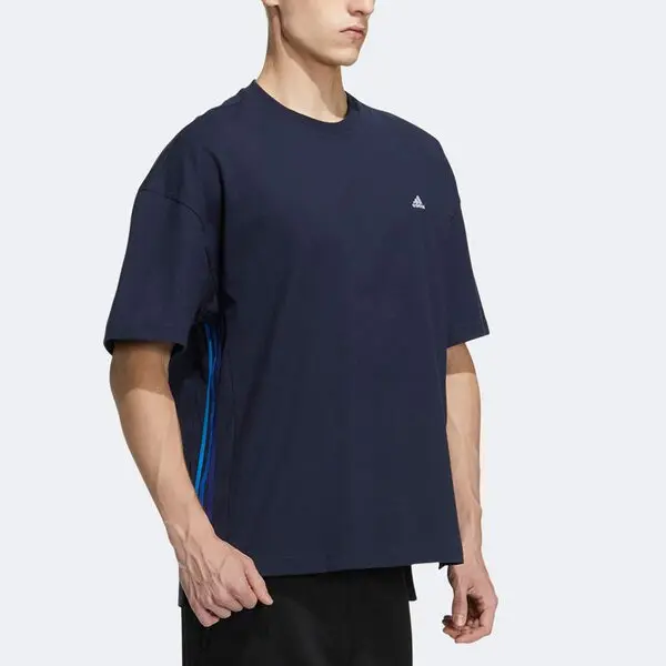 Adidas M City Loose T Solid Color Logo Round Neck Short Sleeve Navy Blue
