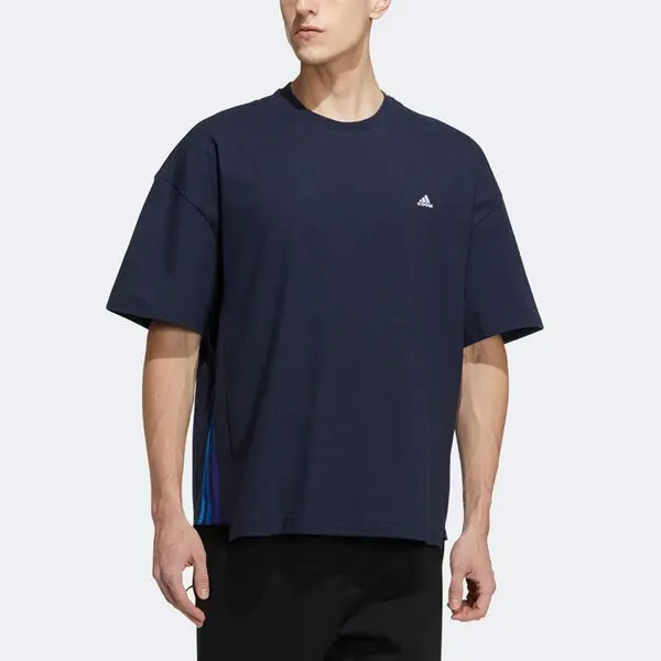 Adidas M City Loose T Solid Color Logo Round Neck Short Sleeve Navy Blue