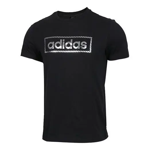 Adidas Alphabet Printing Sports Stylish Round Neck Short Sleeve - Black