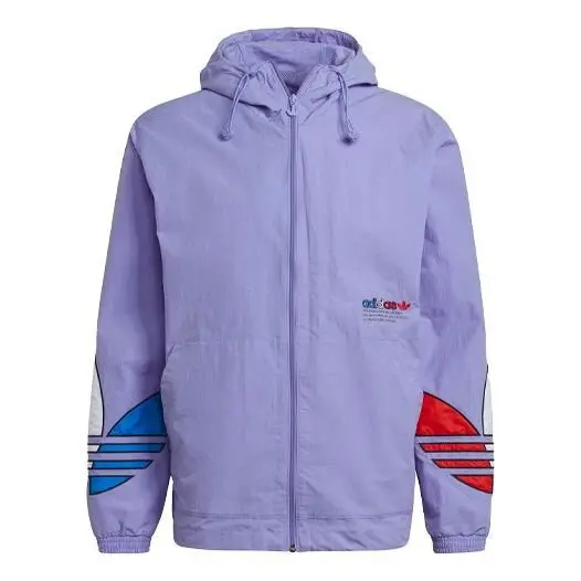 Adidas Originals Tricol Logo Printed Windbreaker Hoodie - Lavender