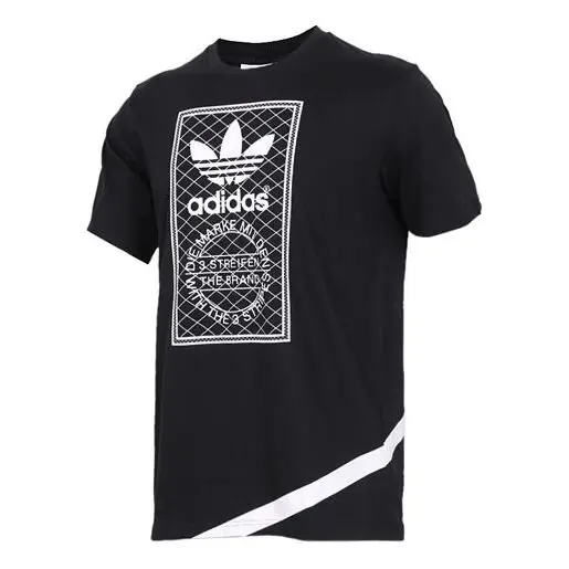 Adidas Originals Mesh Logo Printing Sports Round Neck Short Sleeve - Black