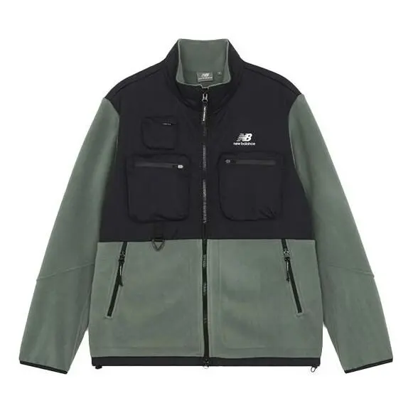 NEW BALANCE Colorblock Fleece Stand Collar Zip-up Jacket - Black-green
