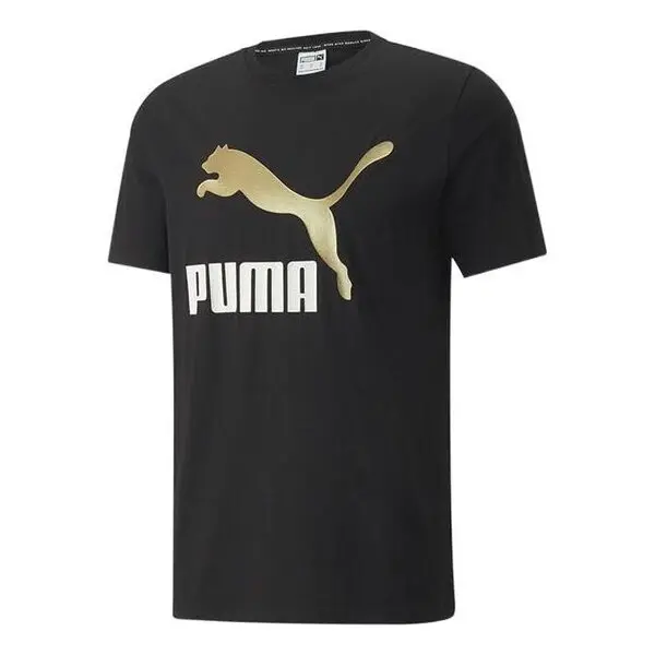 PUMA Classics Logo Metallic Tee 'black - Black/gold