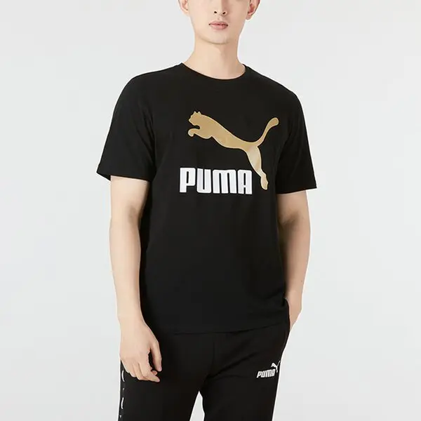 PUMA Classics Logo Metallic Tee 'black - Black/gold
