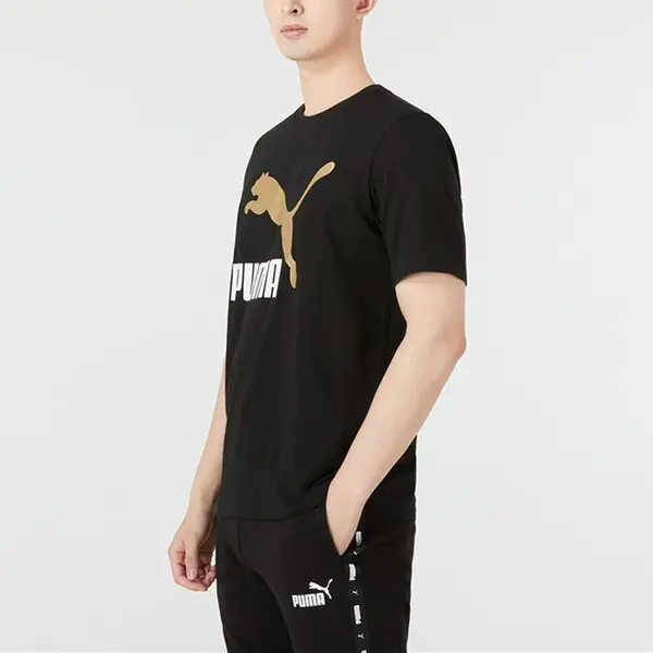 PUMA Classics Logo Metallic Tee 'black - Black/gold