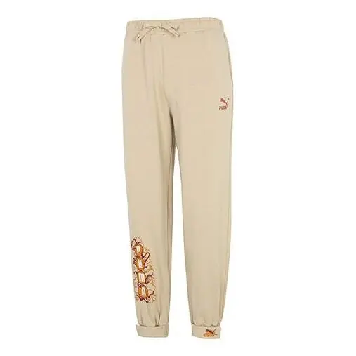 PUMA Das Cc Label Knit Pants 'beige - Beige/orange