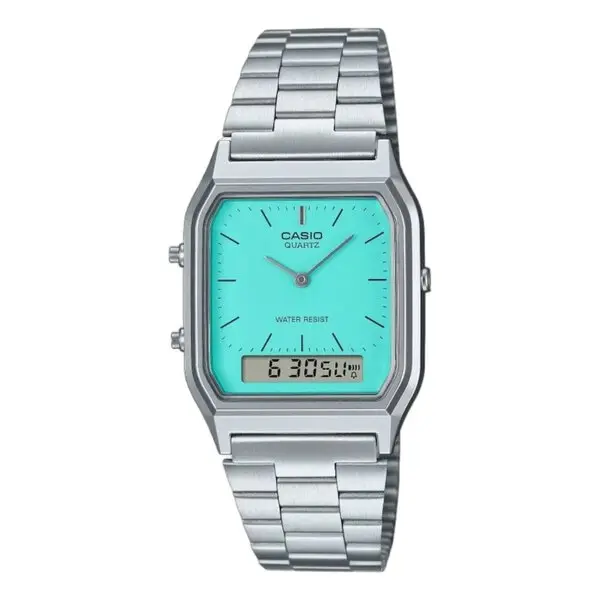 Casio Vintage Dual Time Stainless Steel Band Watch - Silver